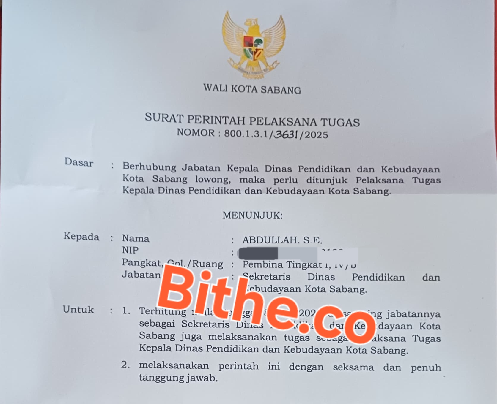 Abdullah Ditunjuk Jadi Plt Kadis Pendidikan dan Kebudayaan Sabang